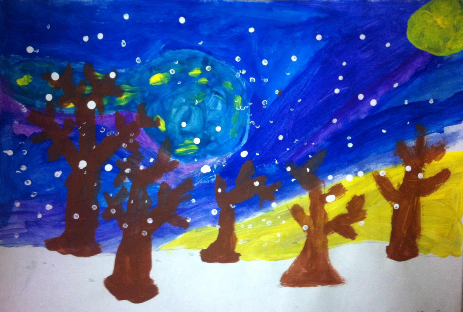 Expression of Imagination: Van gogh Inspired Winter Trees by Seventh Grade