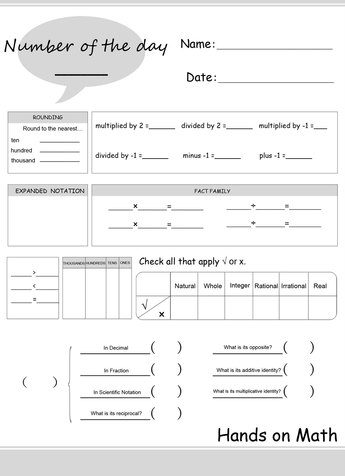 Hands On Math: Here is My Variation of The Number of The Day