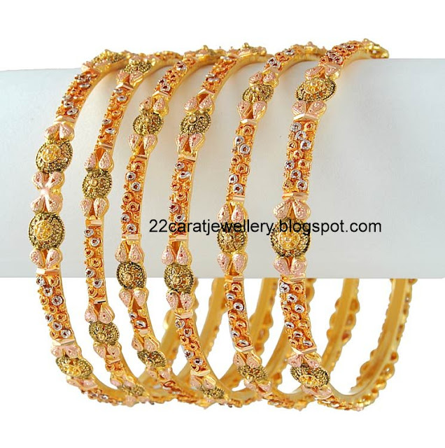 22 Carat Gold Bangles Sets Designs with Enamel Paint - Jewellery Designs