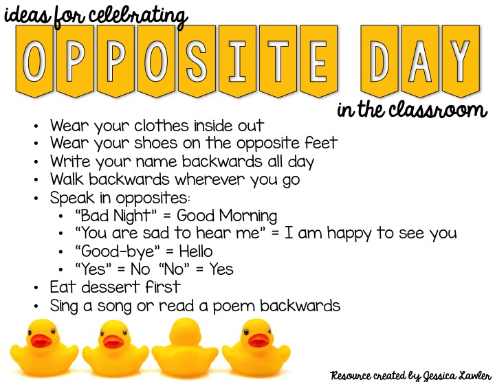 Fifth Grade Freebies: FREE Opposite Day Activities for Monday, January 25