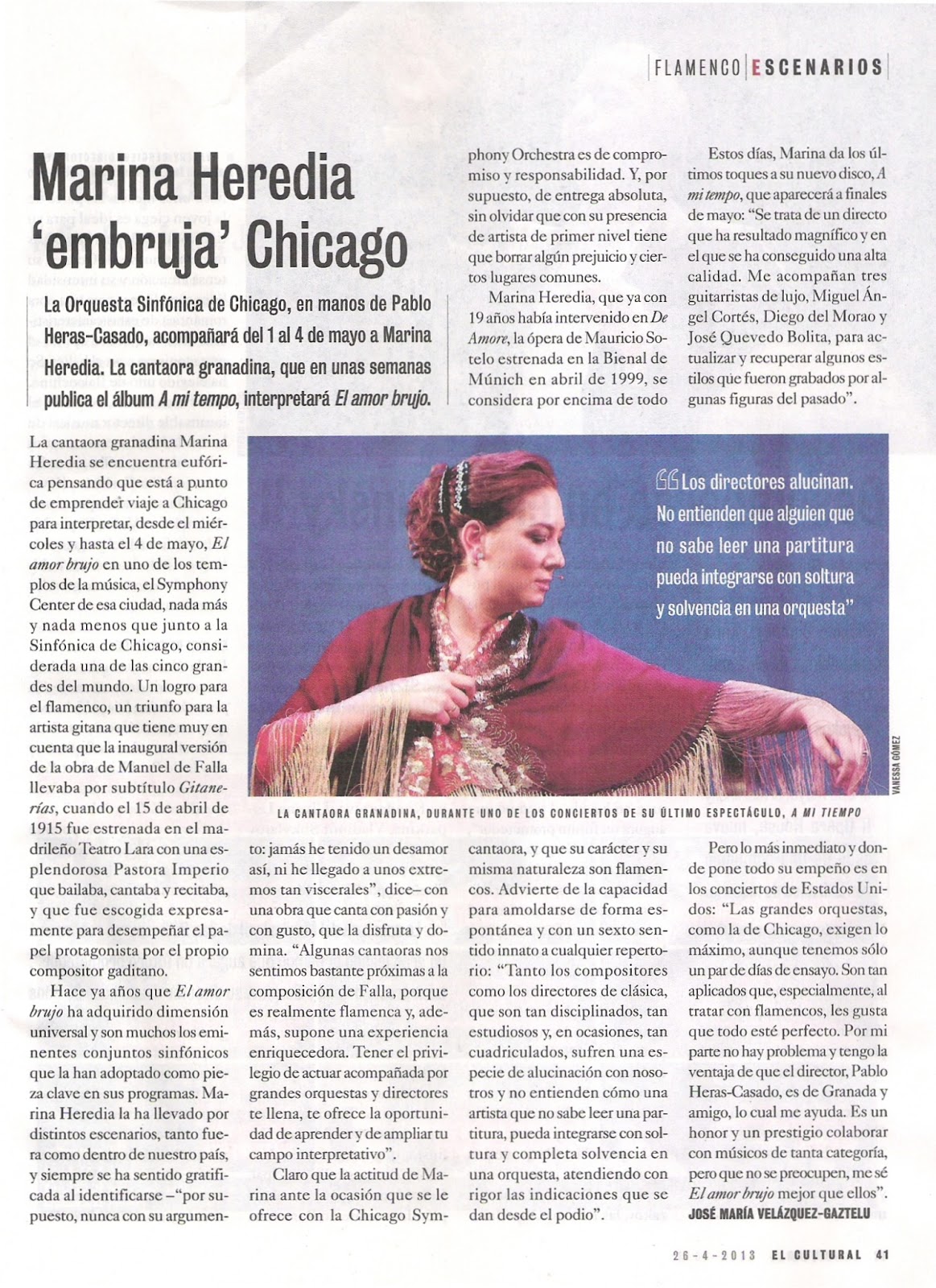 Marina Heredia: Noticia. Reportaje en "El Cultural" del diario El Mundo