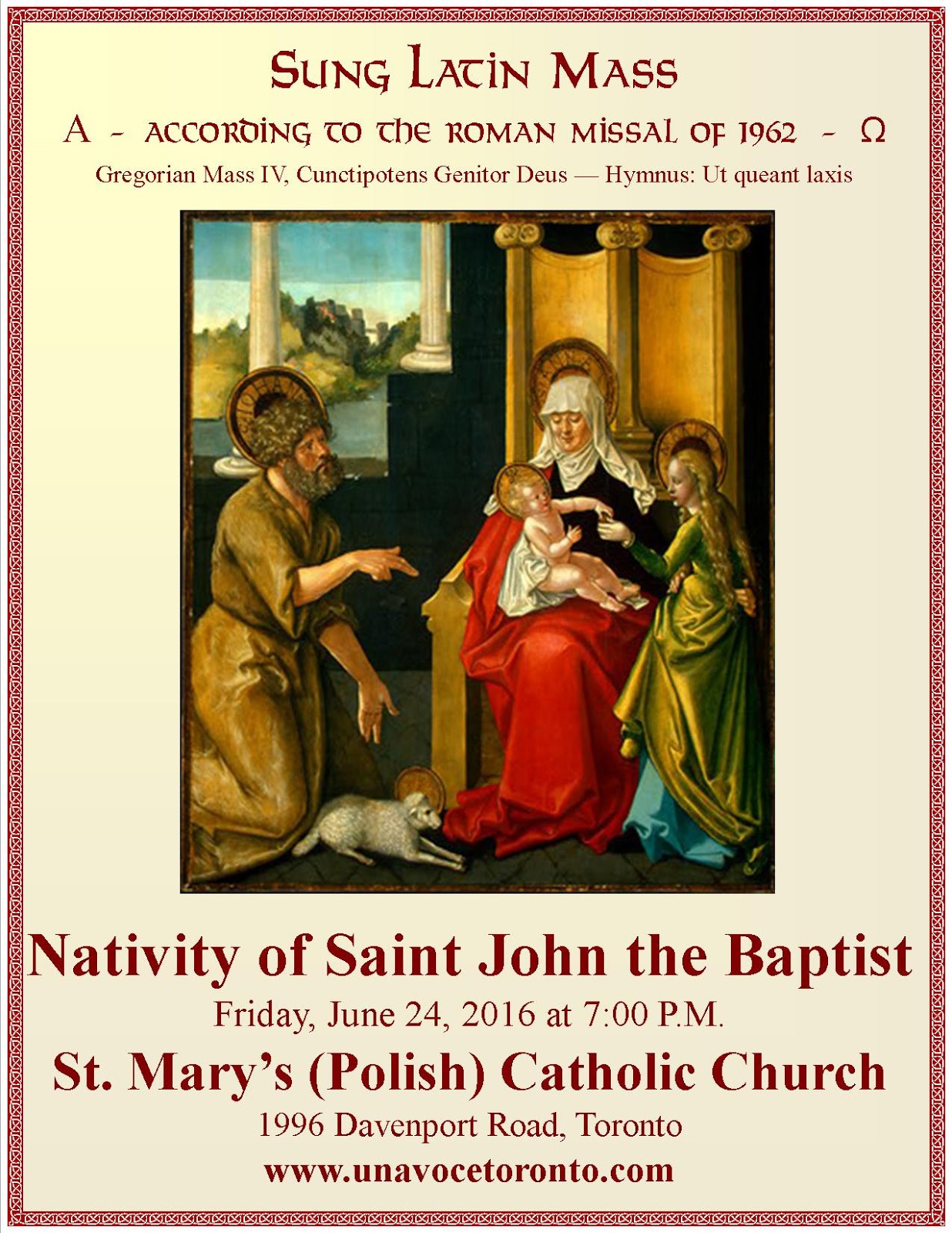 + Toronto Traditional Mass Society + : Feast of the Nativity of Saint ...