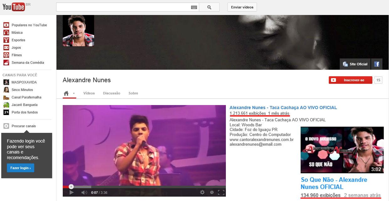 Alexandre Nunes OFICIAL : Trabalho reconhecido ALEXANDRE NUNES Acessos no Youtube