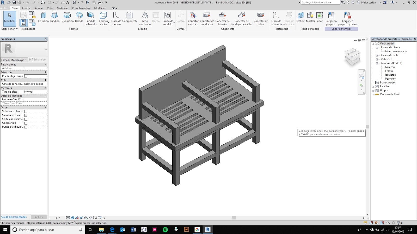 HERRAMIENTAS PARA LA ARQUITECTURA : REVIT: Familia banco