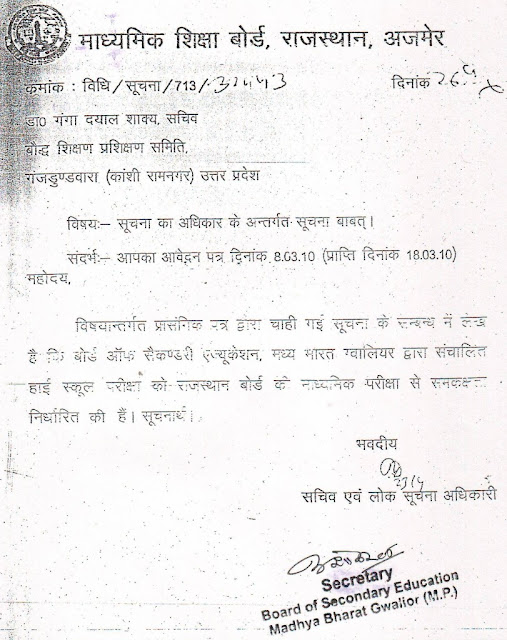 BOARD OF SECONDARY EDUCATION, MADHYA BHARAT, GWALIOR, M.P.: BOARD OF ...