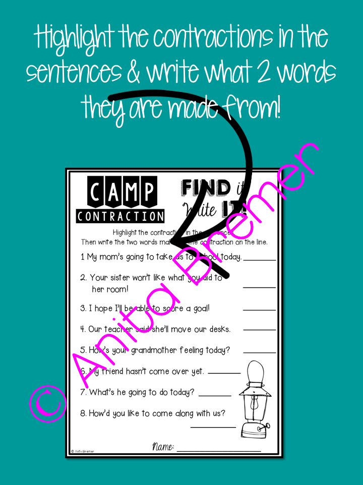 Camp Contraction {practice with contraction learning} | Mrs. Bremer's Class