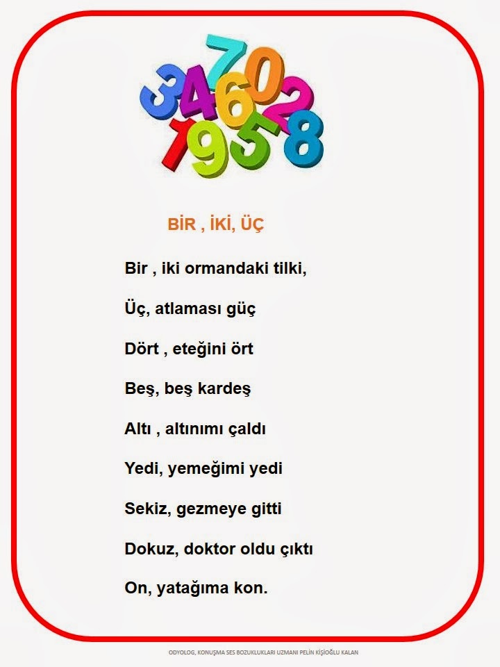 DİL , KONUŞMA ve SES BOZUKLUKLARI UZMANI PELİN KİŞİOĞLU KALAN: Tekerlemeler