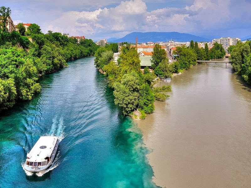 Confluence of Rhone and Arve Rivers | Geneva, Switzerland