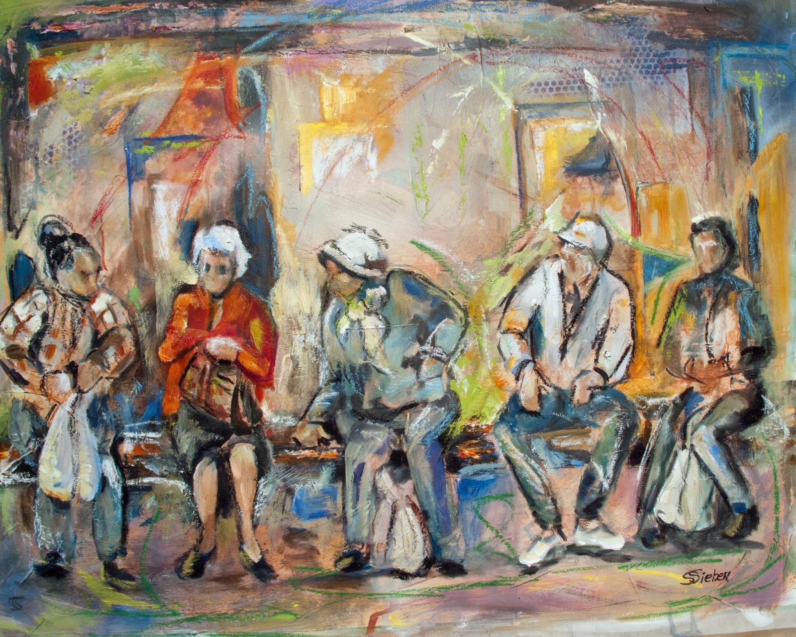 Contemporary Artists of Arizona: Urban composition, “Bus Stop III” by ...