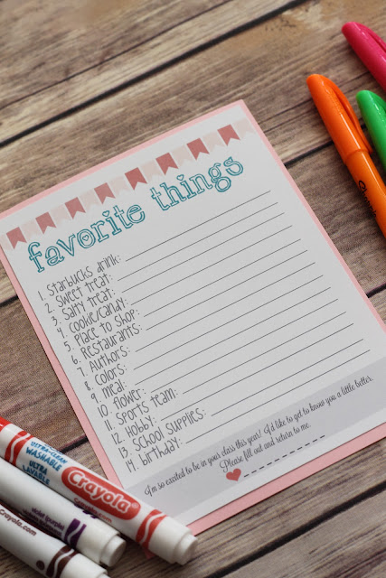 Welcome Home: Teacher's Favorite Things Printable