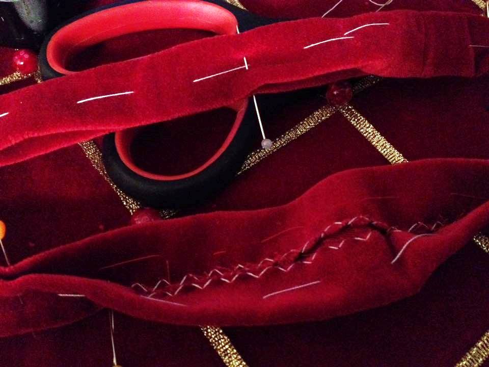 Broider Me 'Bethan: Red Velveteen Caul with Gold Trim