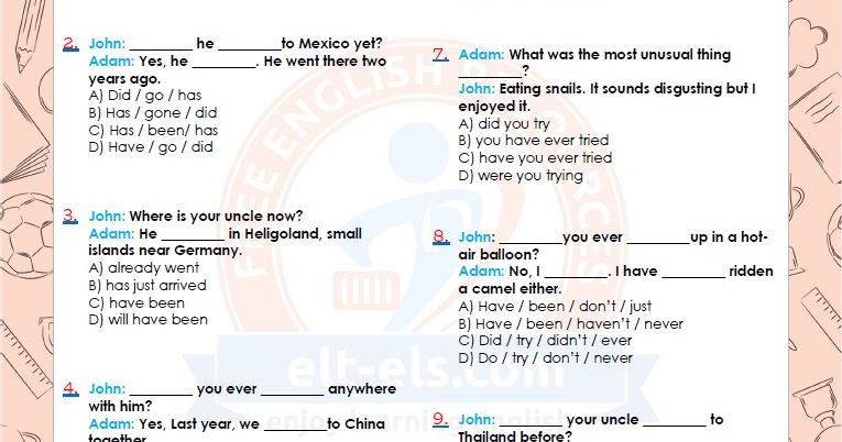 Present perfect simple multiple choice test | www.elt-els.com