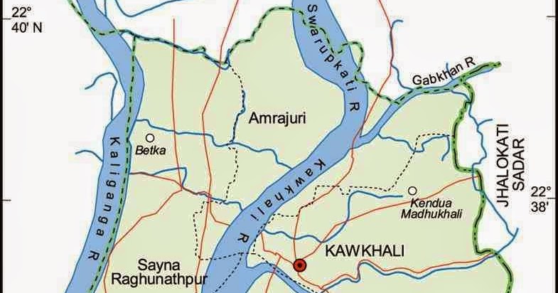 Kawkhali Upazila Map, Pirojpur District, Bangladesh