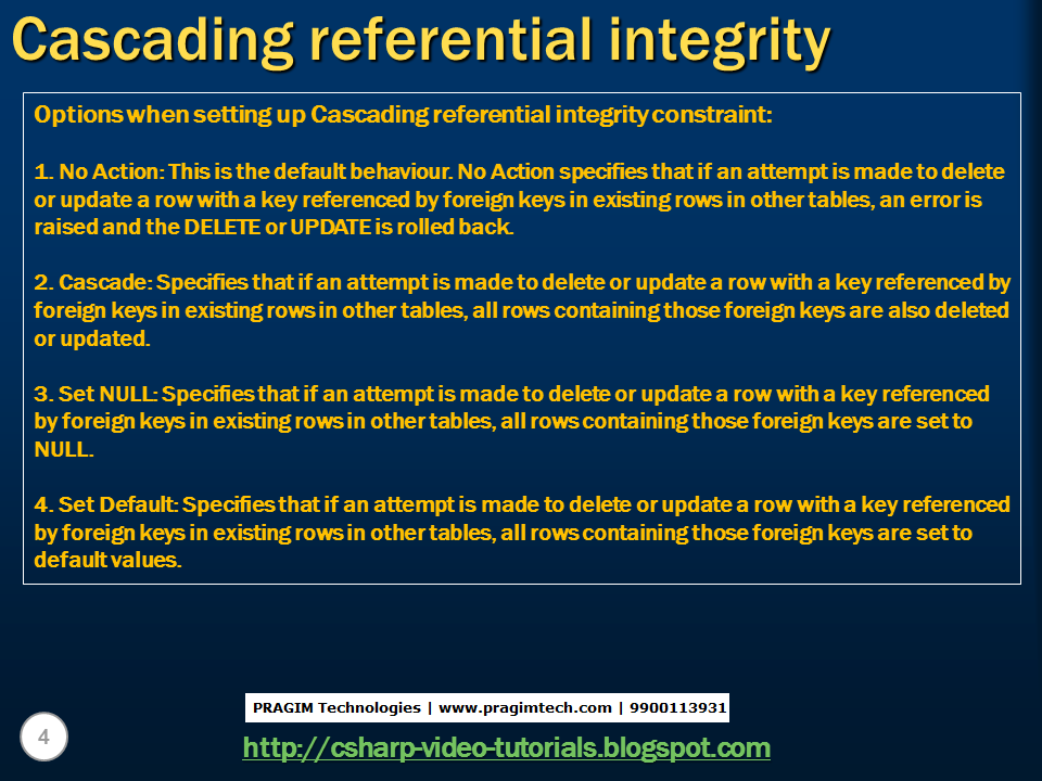 Sql server, .net and c# video tutorial: Part 5 – Cascading referential ...