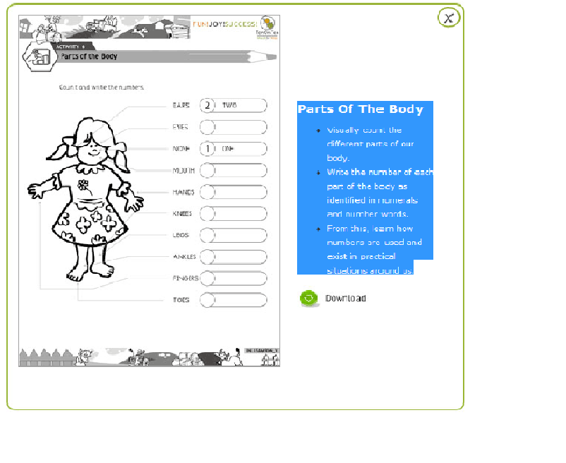 Free Math worksheets Kindergarten - 6 | Count the parts of human body ...