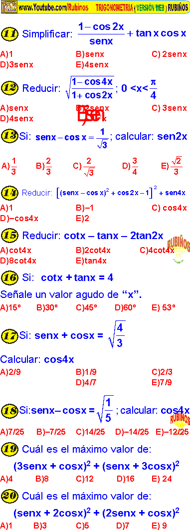 RAZONES TRIGONOMÉTRICAS DE ARCO DOBLE EJERCICIOS RESUELTOS