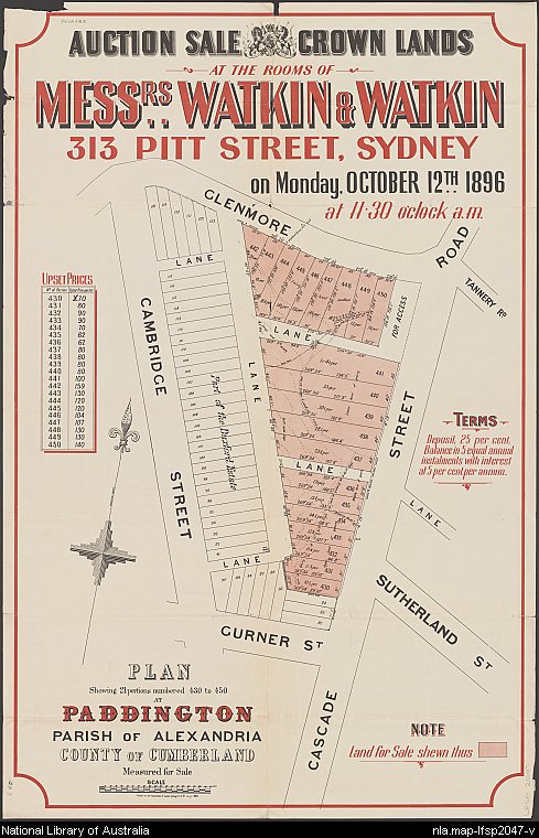 Cambridge Street: Old subdivision map - 1896
