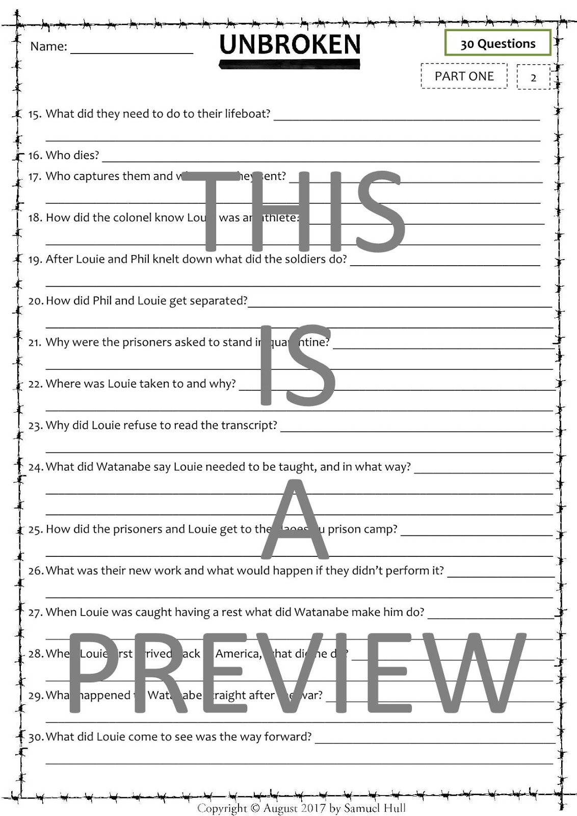 Unbroken (2014) - Movie Questions + Activities - Answer Keys Included ...