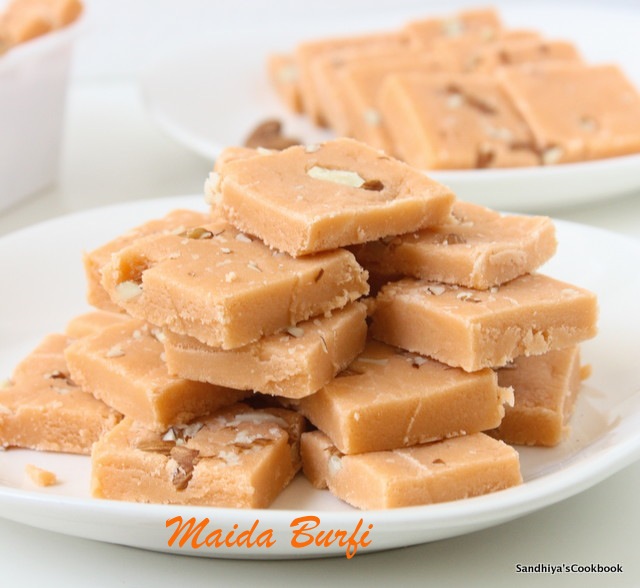 Sandhiya's Cookbook: Maida Burfi | Simple Burfi | Burfi Recipe