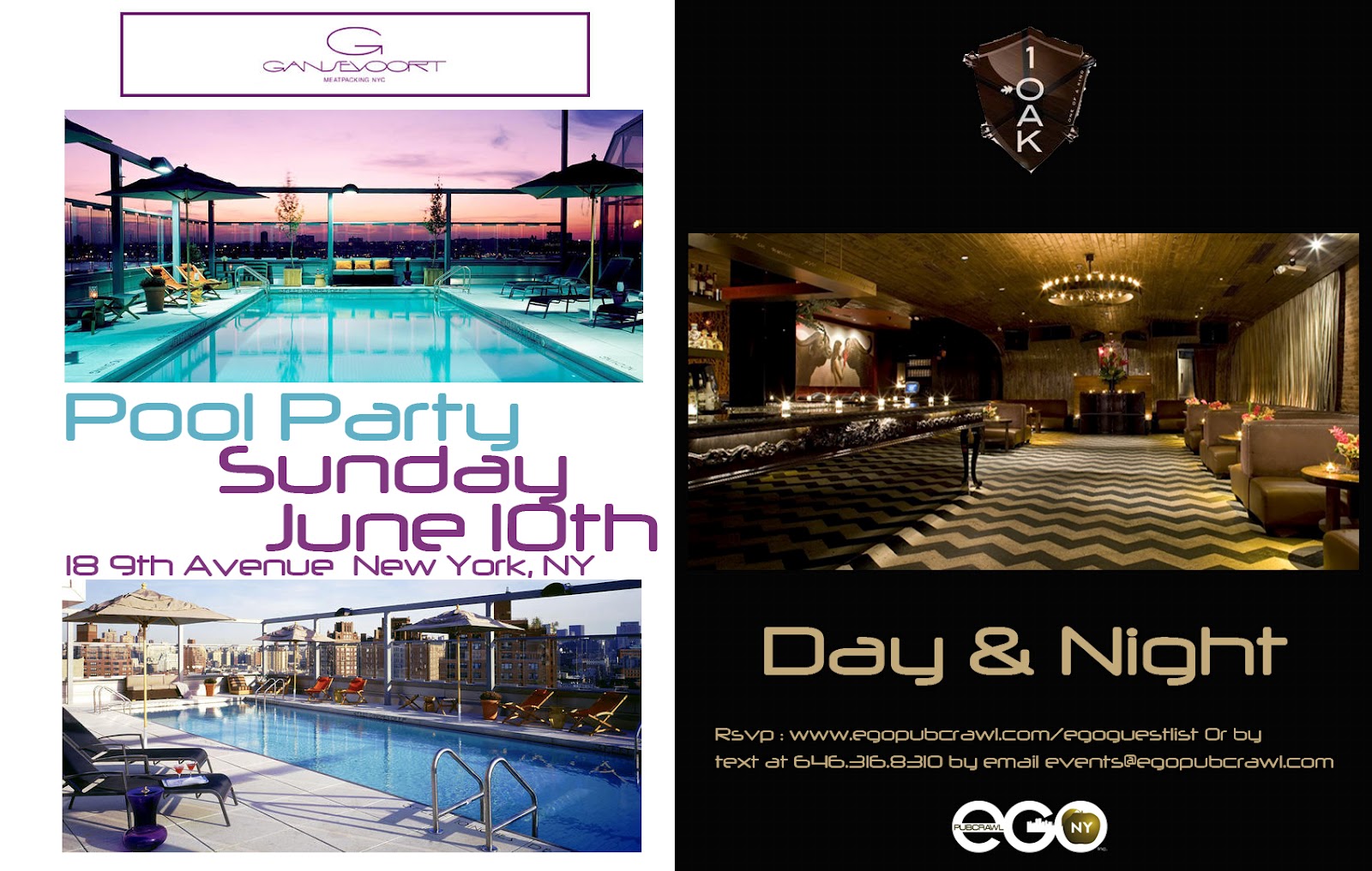 Ego Pub Crawl: Pool party at Gansevoort plus 1Oak Day & Night Party NYC