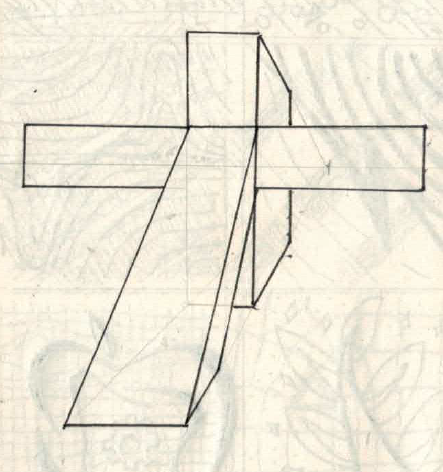 ARCH1101: Week 7 Perspective drawings of cross with mass