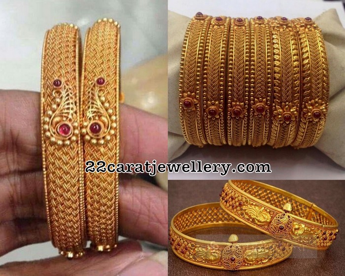Antique Bangles with Flower Motifs - Jewellery Designs