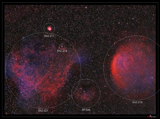 Astro Anarchy: A panorama from the Sharpless 221 to 216