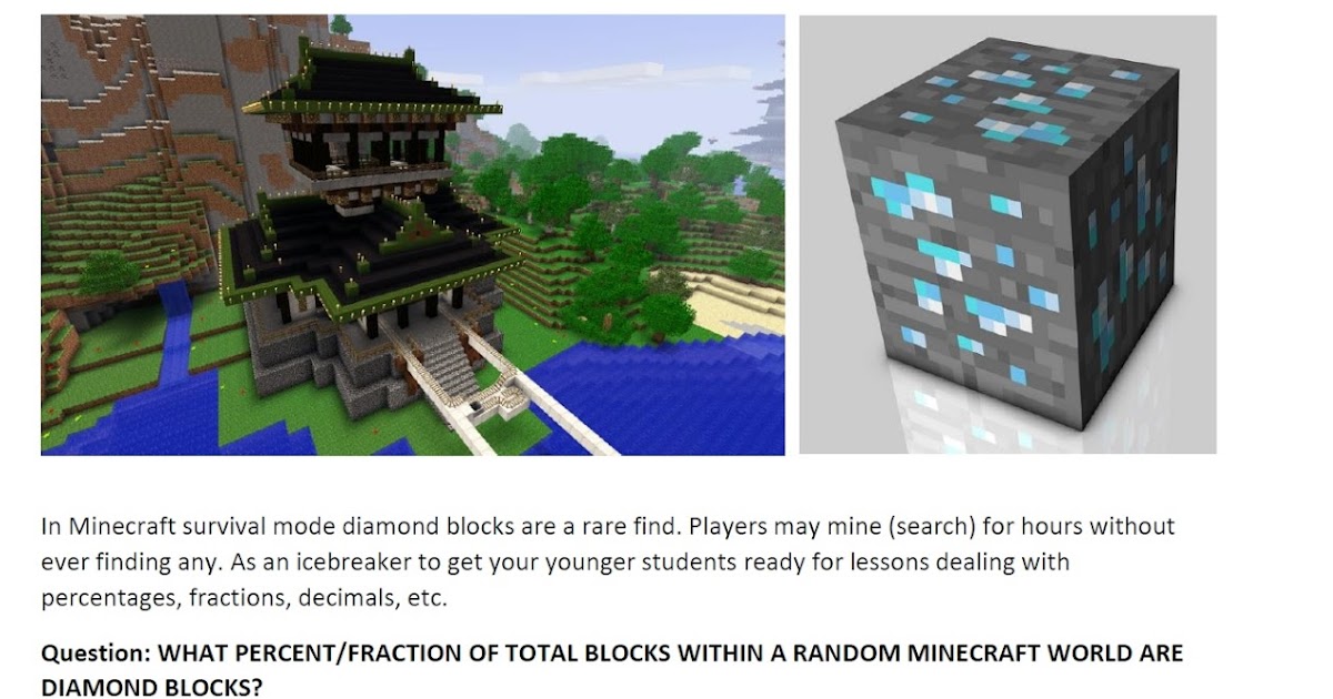 Hands On Math: Percentages, Decimals, Fractions Diamond Blocks In Minecraft