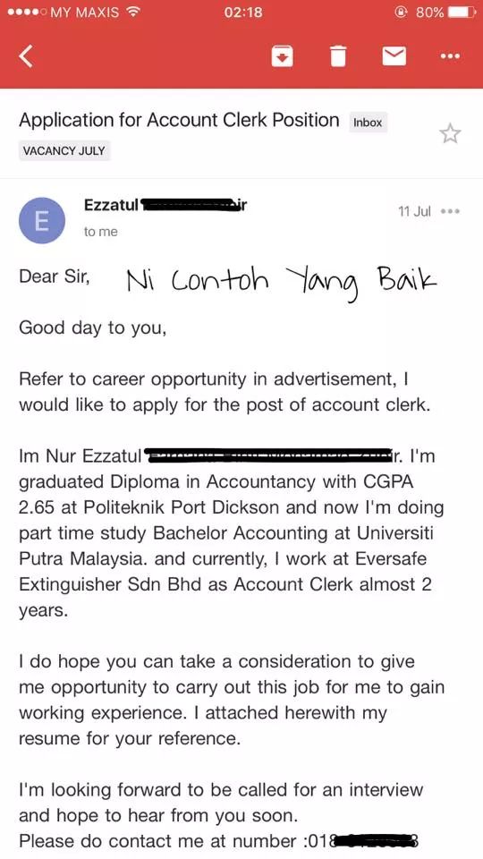 Contoh email yang baik untuk memohon pekerjaan