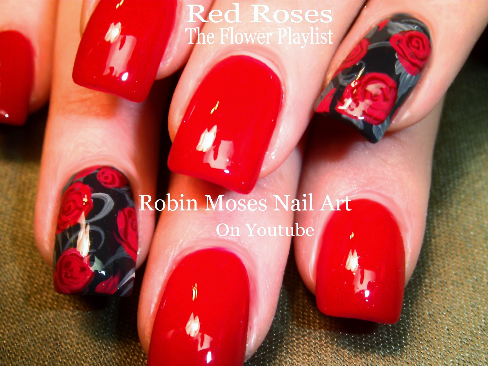 Nail Art by Robin Moses: Winter Roses "rose nail art" "roses' "red ...