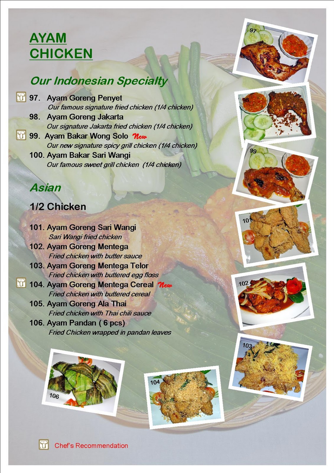 Pondok Sari Wangi Indonesian Restaurant: Gadong Branch New Menu