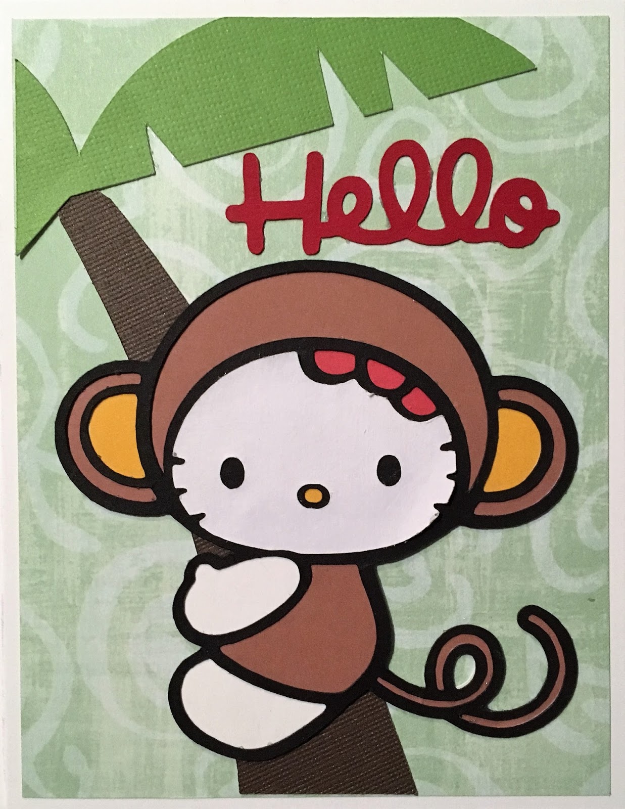 scrap-ali ever after: Cricut hello kitty in monkey costume "hello" card