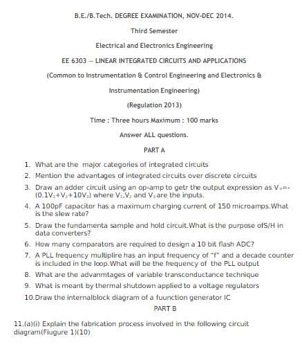 EE6303 Linear Integrated Circuits and Applications Nov Dec 2014 ...