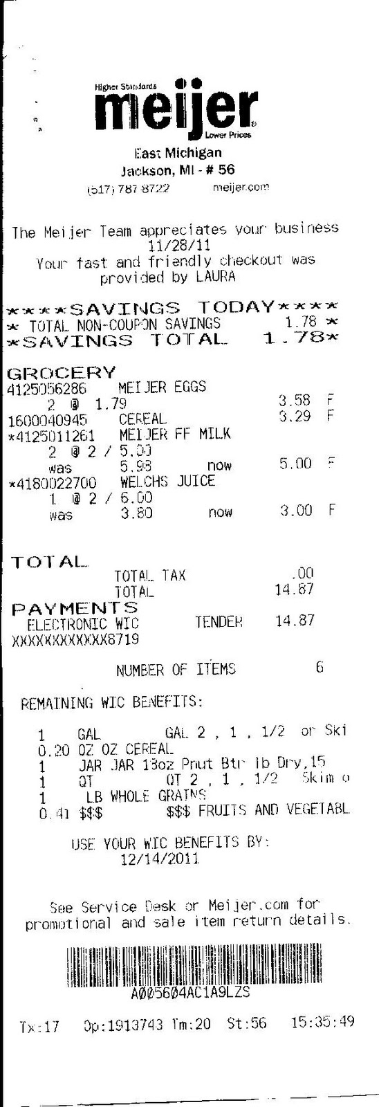 X-Treme Food Stamp Challenge--the beginning of the month receipts ...