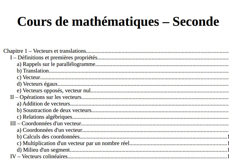 cours de maths seconde