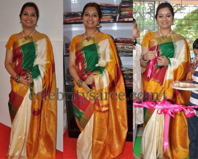 Singer Mahati in Tri Color Saree - Saree Blouse Patterns