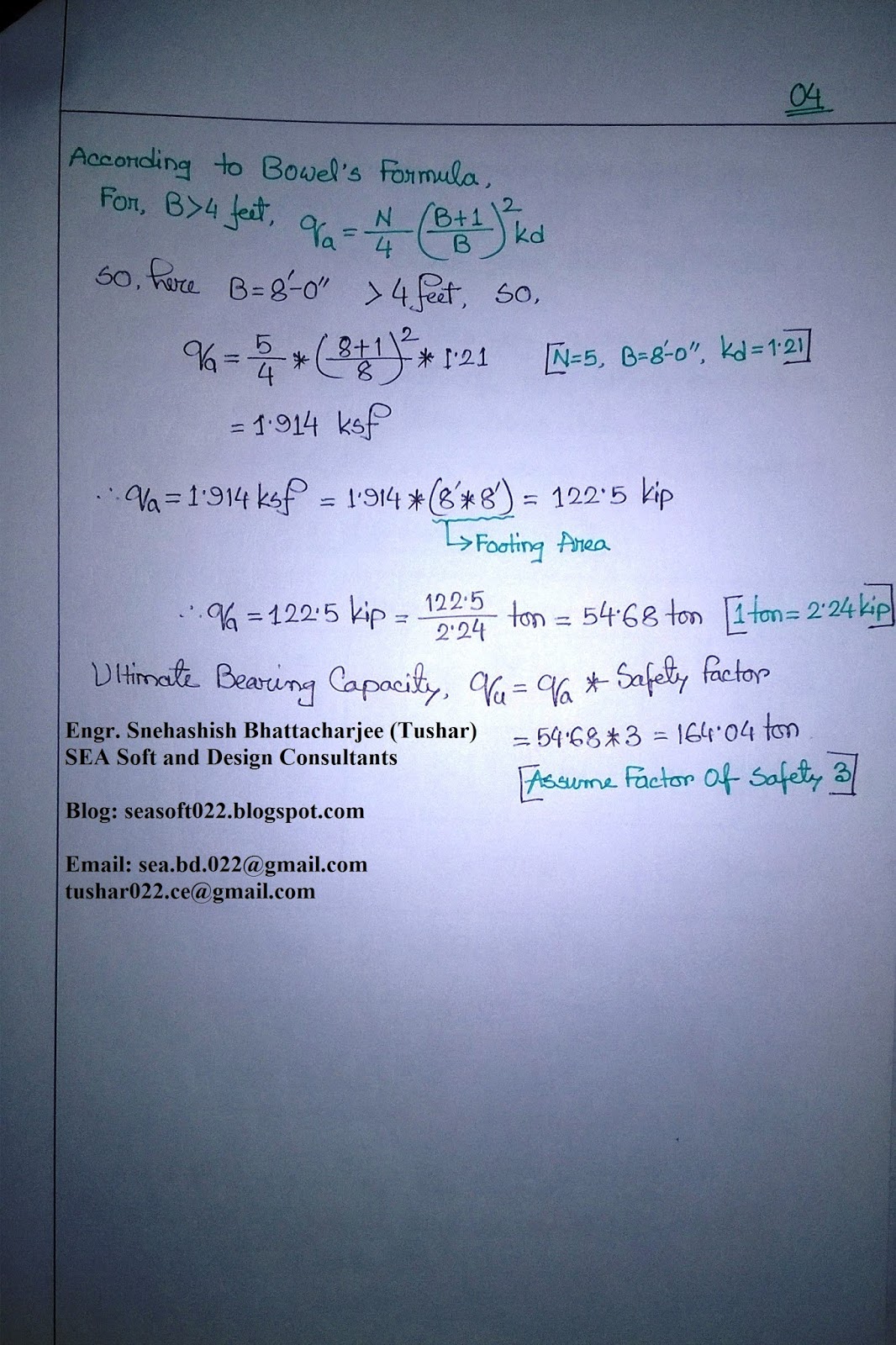 SEA Soft and Design Consultants: Load Bearing Capacity of a Footing