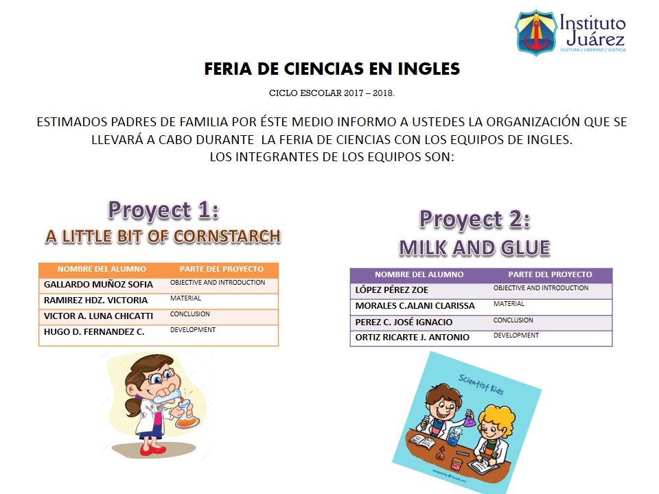 Instituto Juárez 5° Primaria: Feria de ciencias: Equipos de inglés
