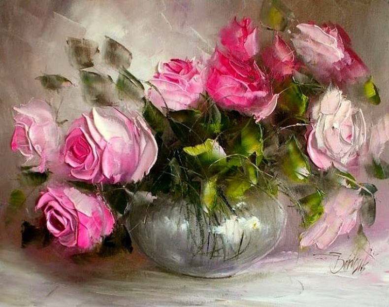 El arte es su máxima expresión : Rosas al óleo pintadas con espátula ...