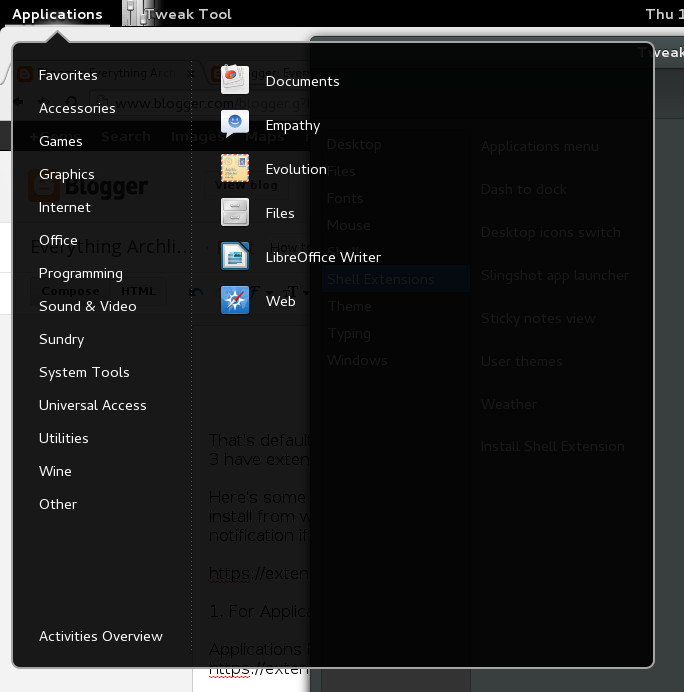 How to Install Gnome 3 on Archlinux with some Basic extensions