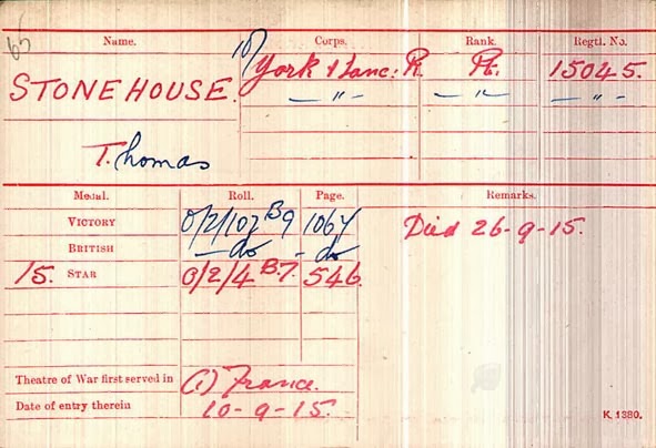 Barnsley Soldiers Remembered: Thomas Stonehouse 1874-1915