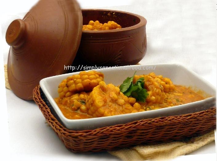 Masala Corn on the cob in peanut and coconut gravy. | simply.food
