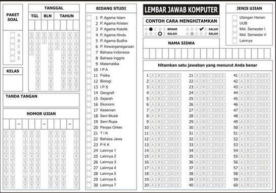 Download LJK/Lembar Jawaban Komputer Lengkap Berbagai Versi - Guru SD