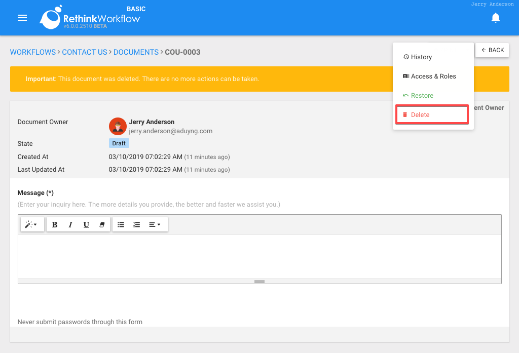 Rethink Workflow Support: How to move to trash, restore, or delete a ...