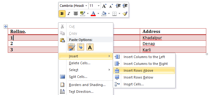 Insert Shapes, Image and Table with its options
