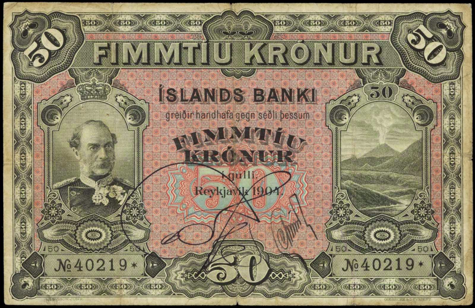 Iceland banknotes 50 Kronur 1904 King Christian IX of Denmark|World ...