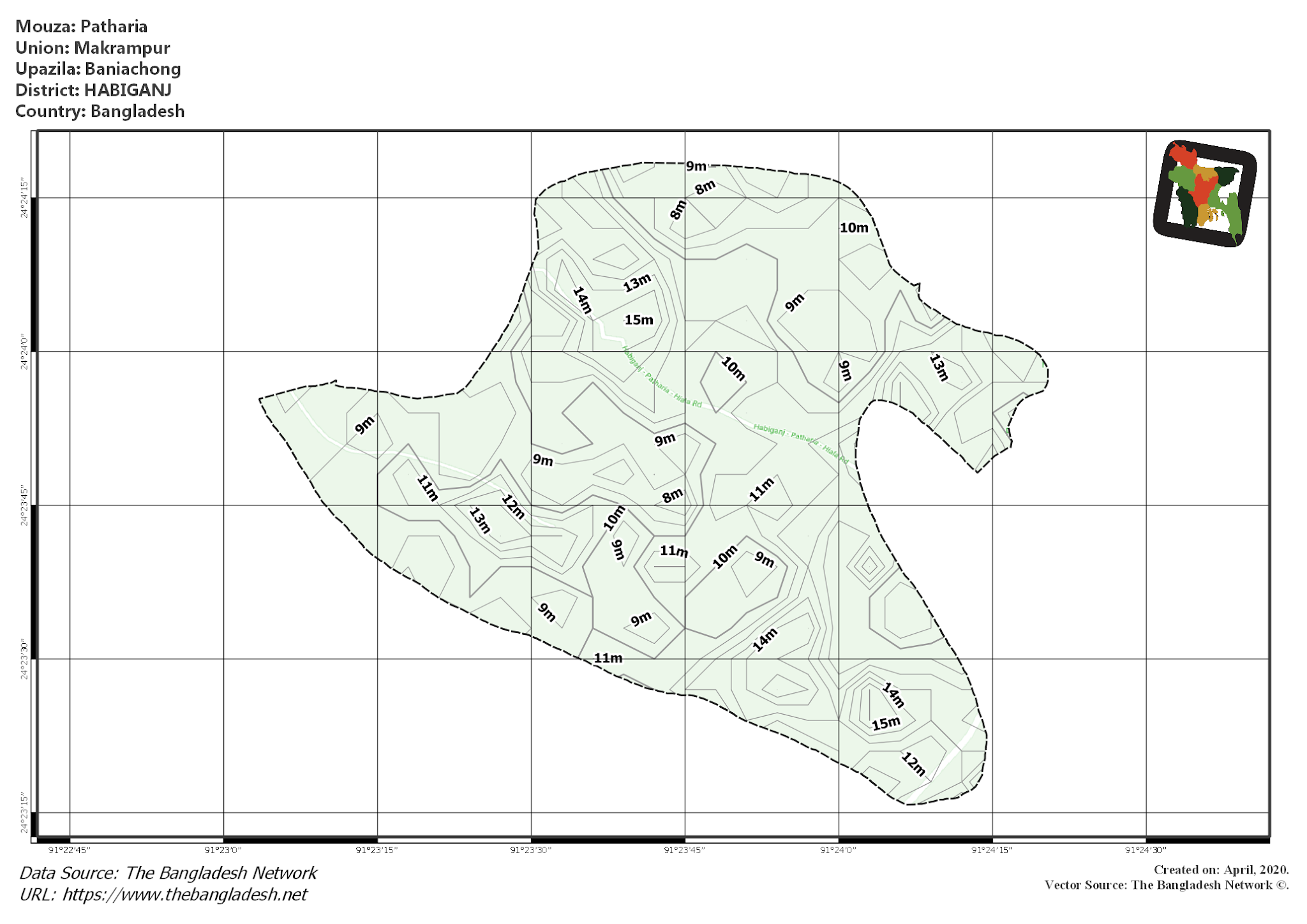 Map of Patharia Mouza, Baniachong, Habiganj