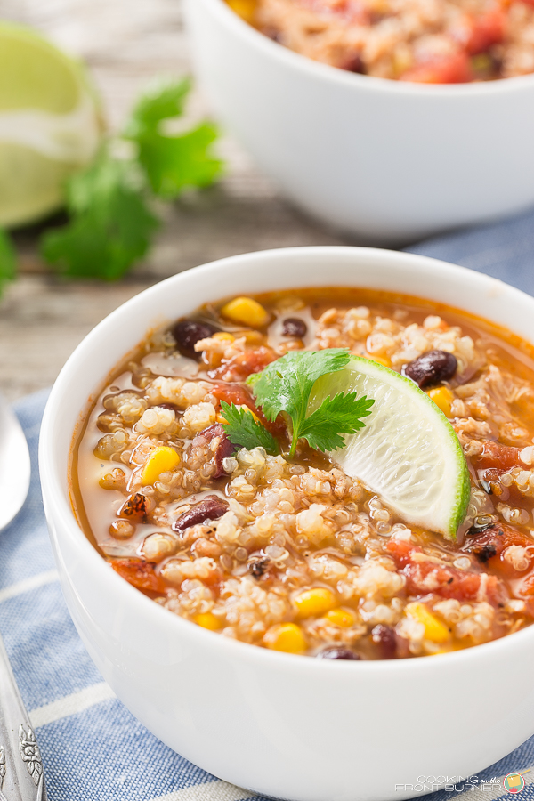 Southwest Chicken Quinoa Soup Cooking On The Front Burner