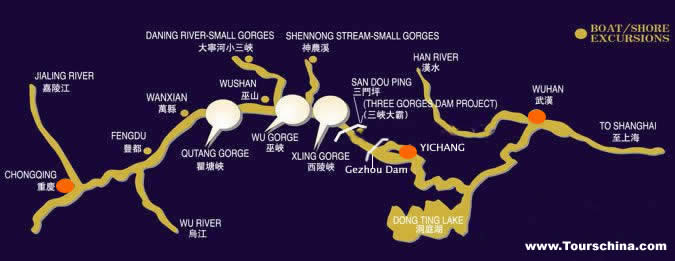 Yangtze River Cruise Tour: The Map of Yangtze River Cruise Tour