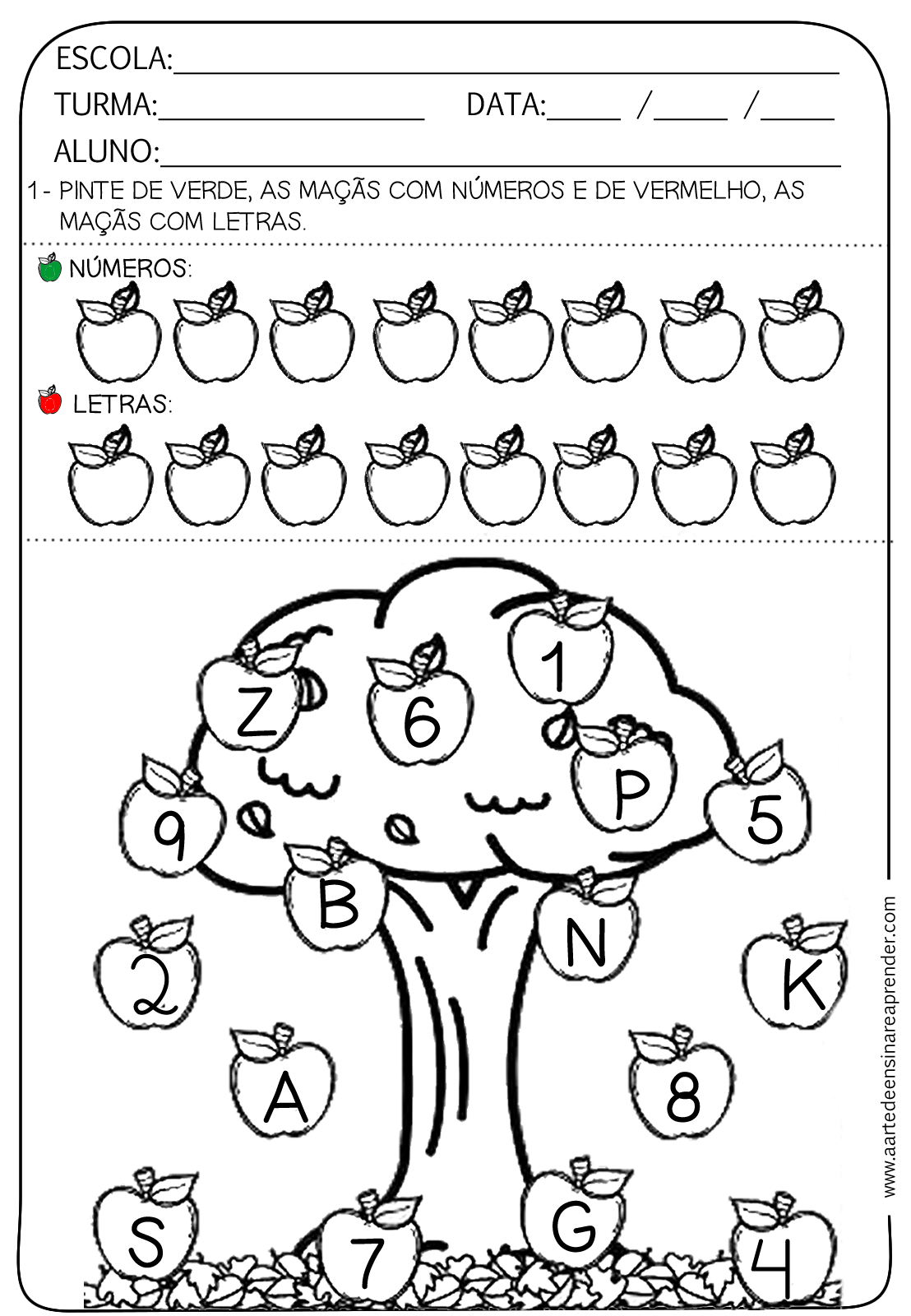 Atividade pronta - Diferenciar letras de números - A Arte de Ensinar e ...
